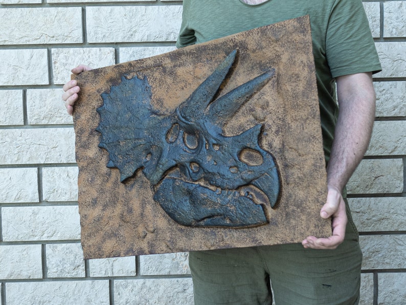 Triceratops Skull Fossil Carving. 3D Relief. Prehistoric Wall Art. Many ...