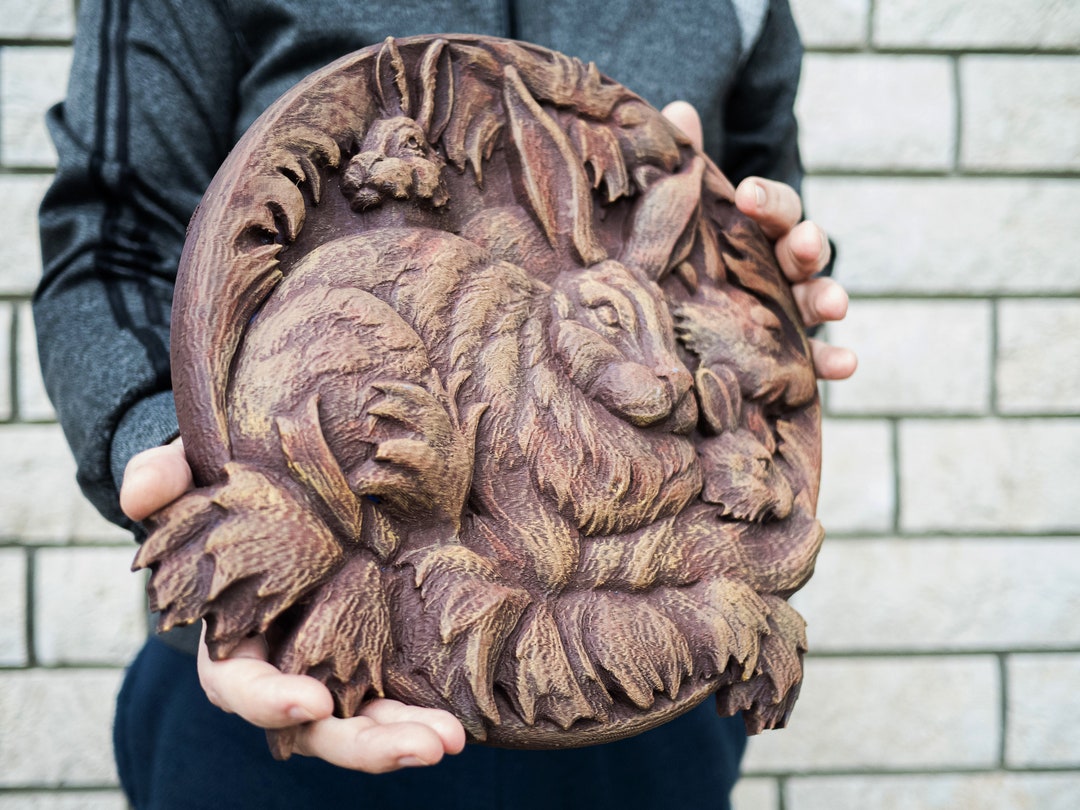 Rabbit Carving. Animal Nature With Wood Effect. Unique Space Decor From ...