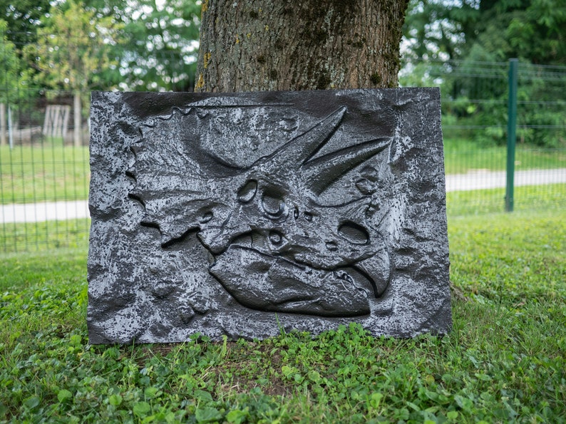 Triceratops Skull Fossil Carving. 3D Relief. Prehistoric Wall Art. Many ...