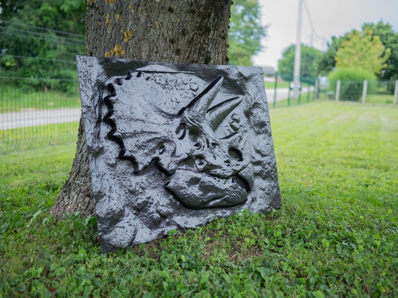 Triceratops Skull Fossil Carving. 3D Relief. Prehistoric Wall Art. Many ...
