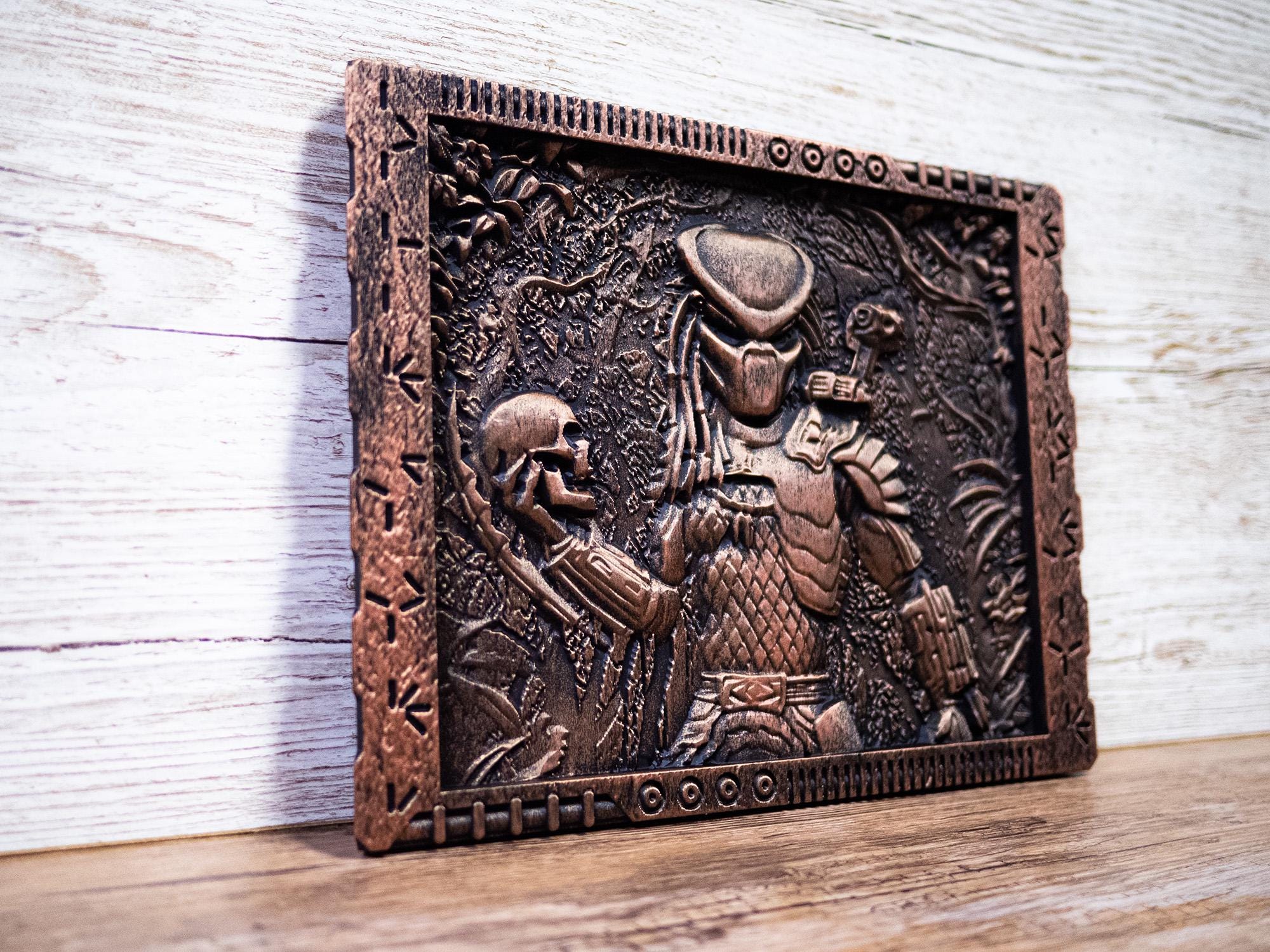 Predator Yautja Movie Monster Carving, in 3D Metal Effect. Poster Art ...