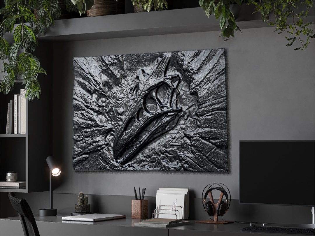Pterodactyl Skull Fossil Carving. 3D Relief. Prehistoric Wall Art. Many ...