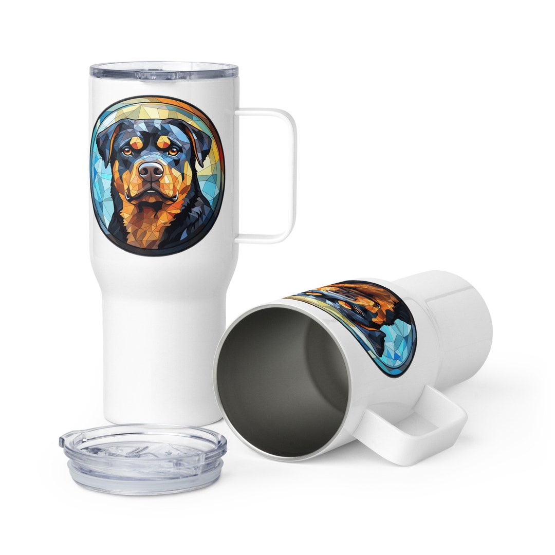 Short Haired Large Working Dog Custom Stained Glass Effect Travel Mug ...