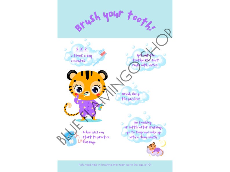 Tooth Brushing Guide for Kids – Dental Hygiene Printable Poster ...