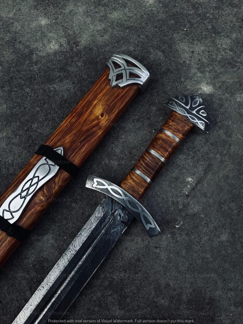 Handmade Damascus Steel Viking Sword With Scabbard – Collectible ...