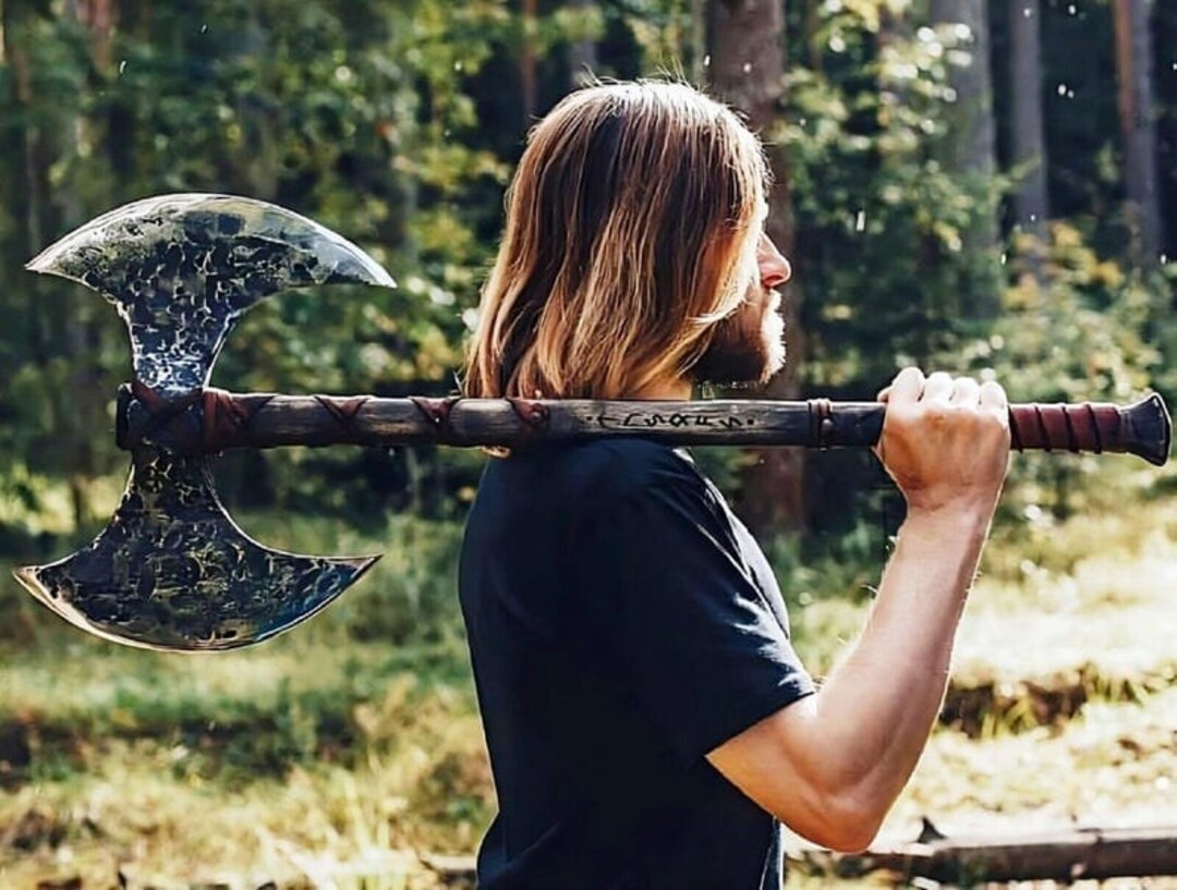 Hand-forged Viking Axe 38 Inch – Carbon Steel Long Douuble Head Battle ...