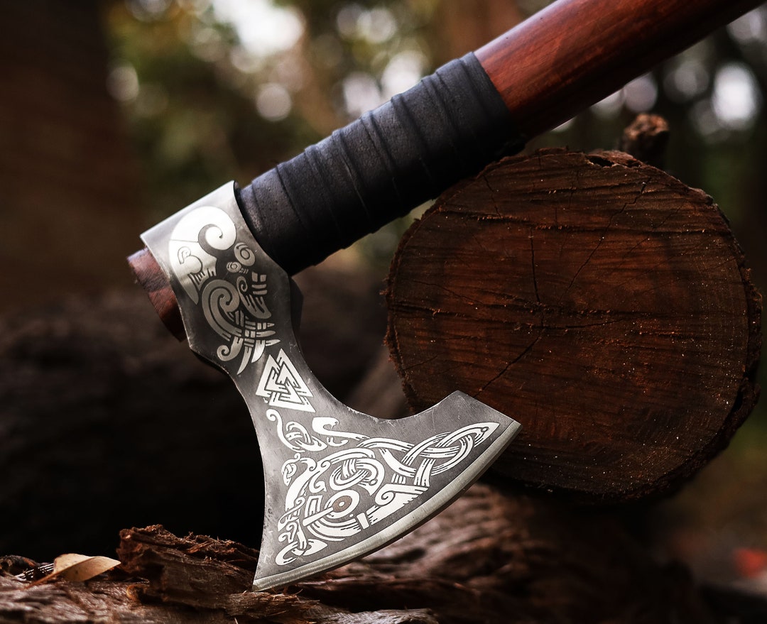 Handmade Viking Axe: Throwing Tomahawk Camping Axe With Leather Sheath ...
