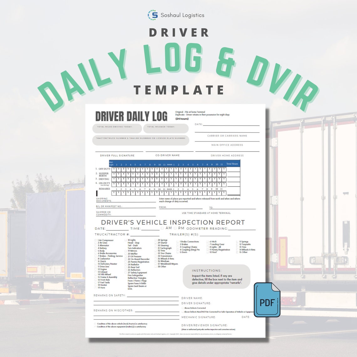 Driver Daily Log & DVIR Template - Etsy