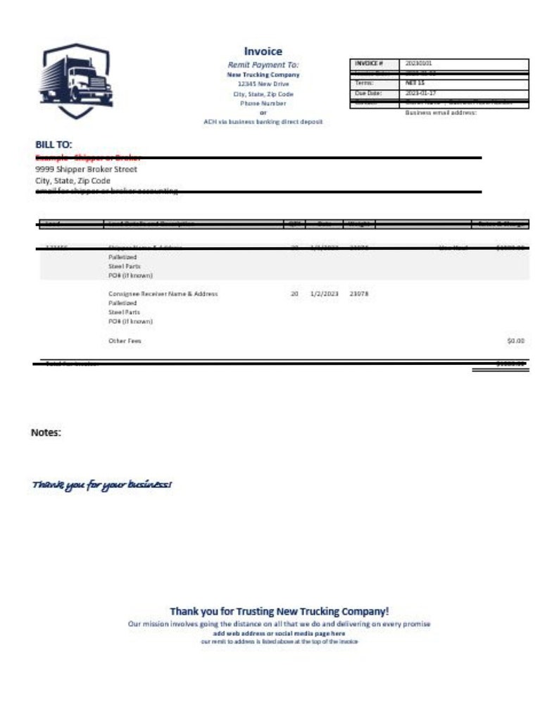 Trucking Business Invoice Template - Etsy