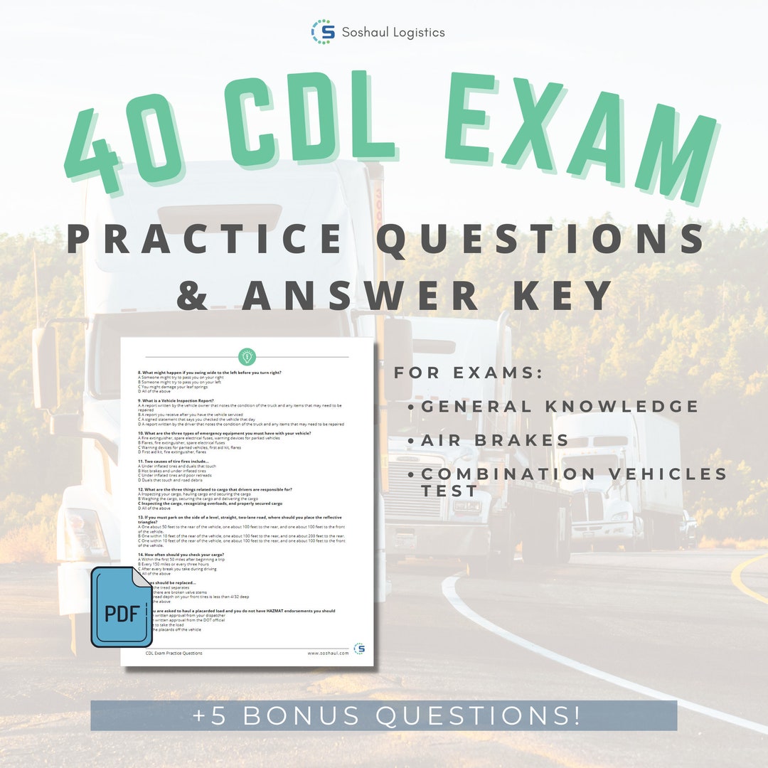 40 CDL Exam Practice Questions & Answer Key + 5 BONUS Questions - Etsy