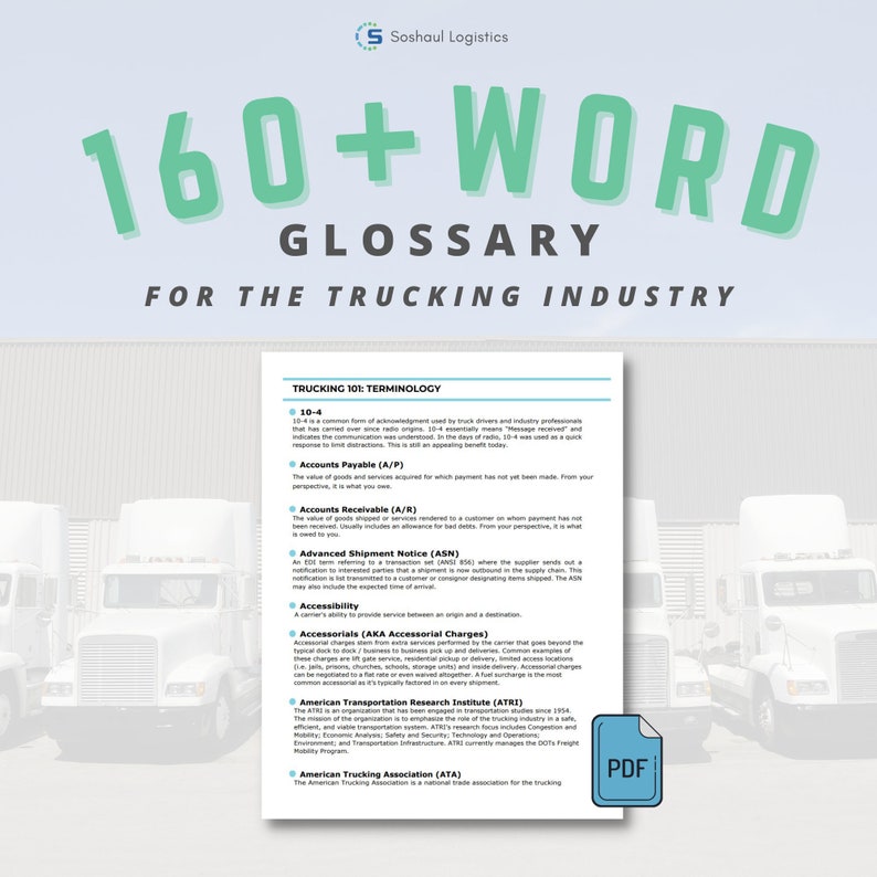 160+ Word Glossary for the Trucking Industry - Etsy