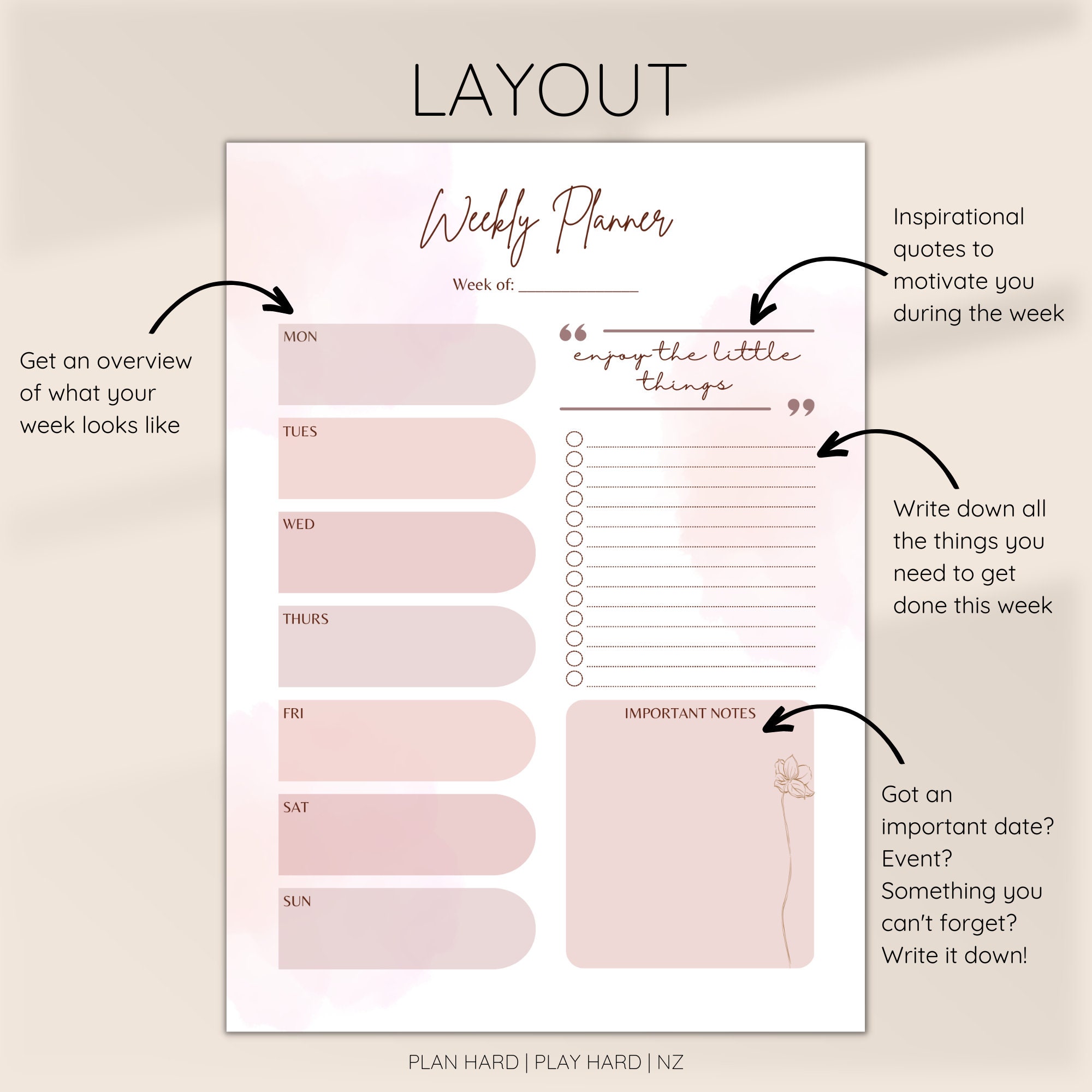 Printable Weekly Planner Digital Planner Work Planner Productivity ...