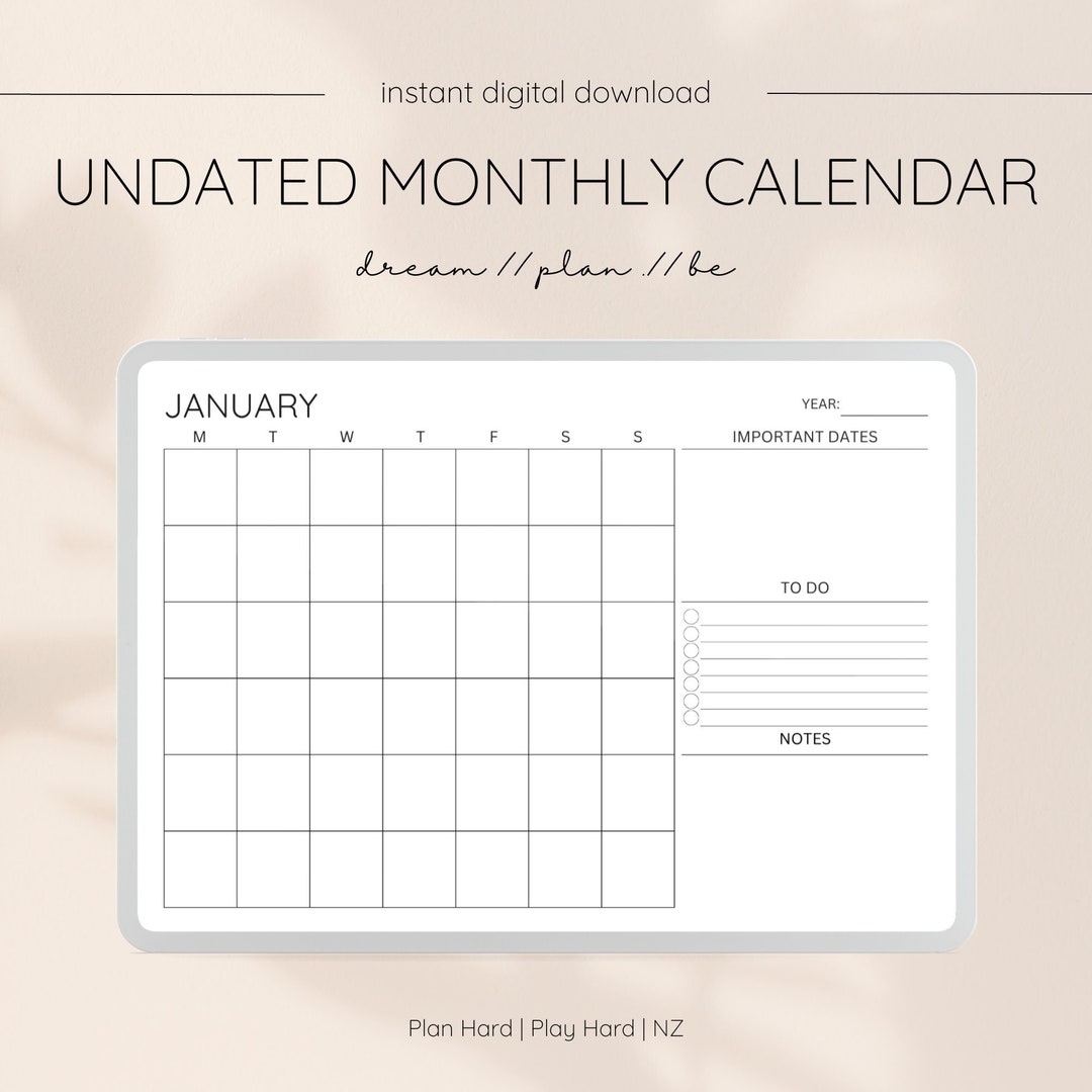 Undated Monthly Planner Month on A Page Printable Productivity Planner ...