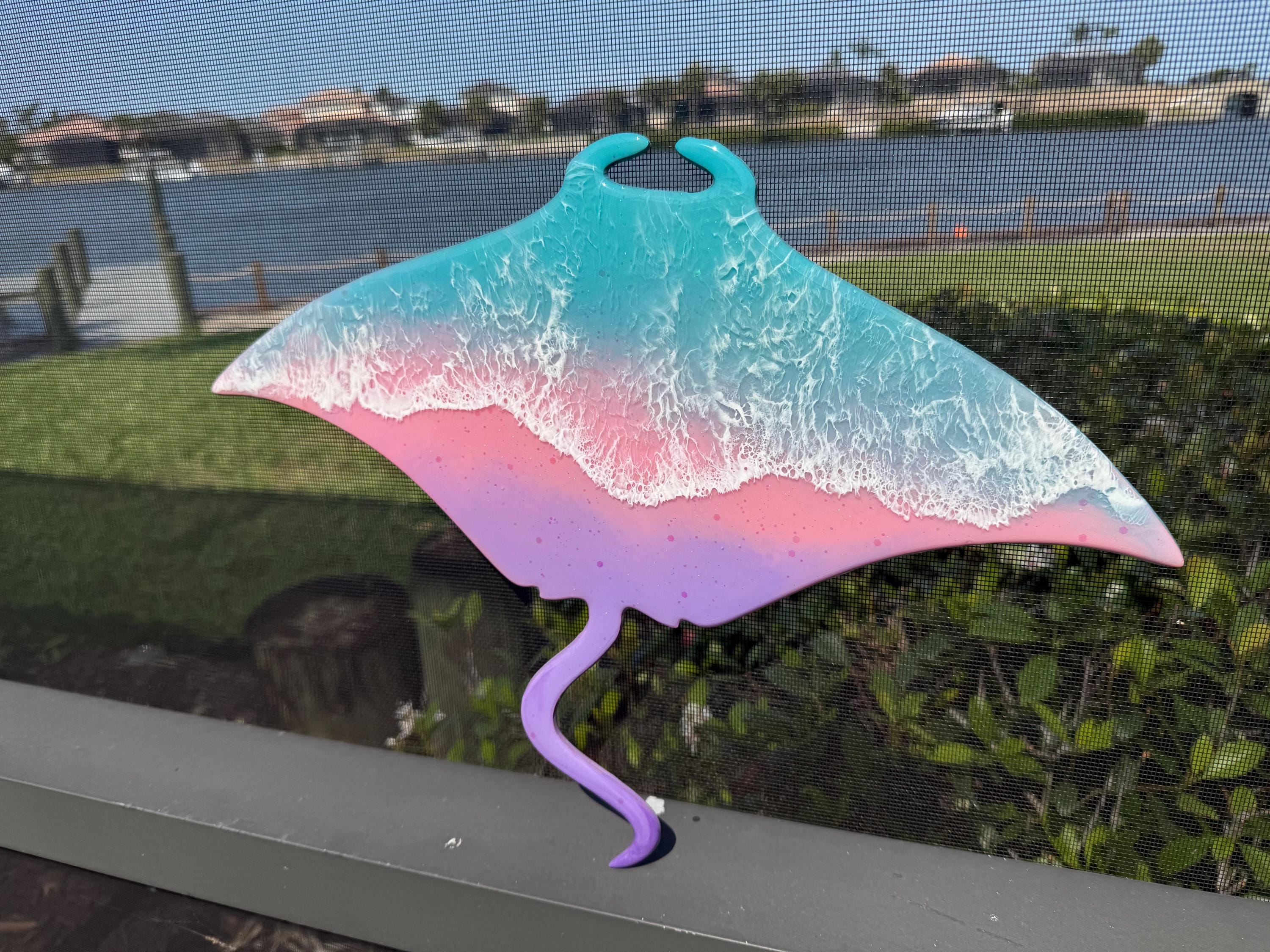 Large Stingray Shaped Resin Ocean Waves Beach Vibes Wall Decor, 16” and ...