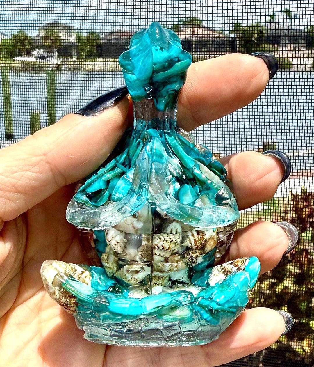 Praying / Meditating Sea Turtle Figurine Crystal Clear Casted Resin ...