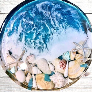 Resin Ocean Wave Accent Table: Coastal Decor With Local Florida Shells ...