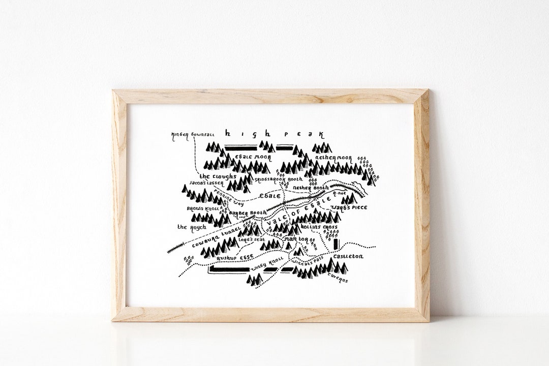 EDALE/EDALE SKYLINE Peak District Artwork Hand Drawn Map Art Minimalist ...