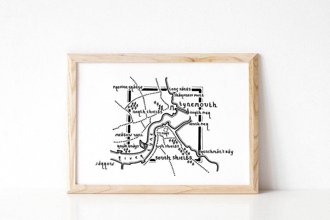 TYNEMOUTH Tyneside Map Artwork Hand Drawn Map Art Minimalist Art Wall ...