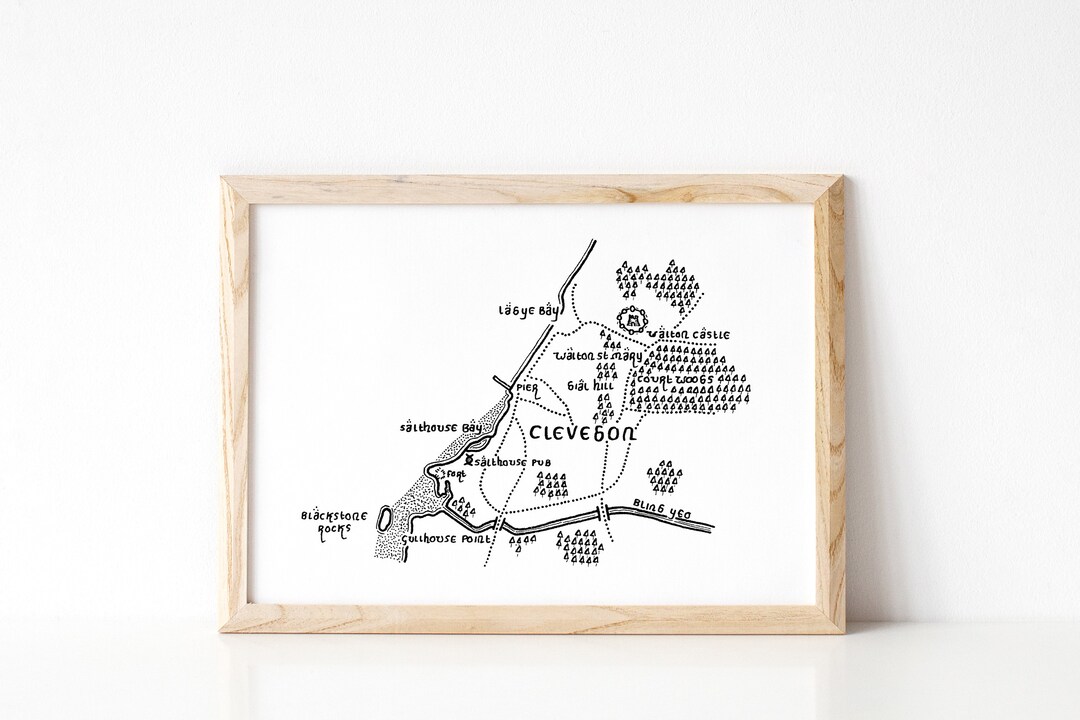 CLEVEDON Somerset Map Artwork Hand Drawn Map Art Minimalist Art Wall ...