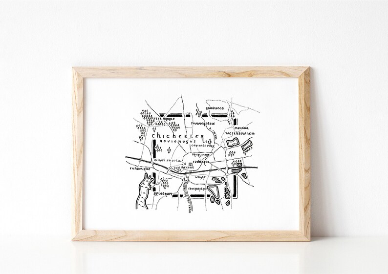 CHICHESTER Original Drawing West Sussex Map Artwork Hand Drawn Map Art ...