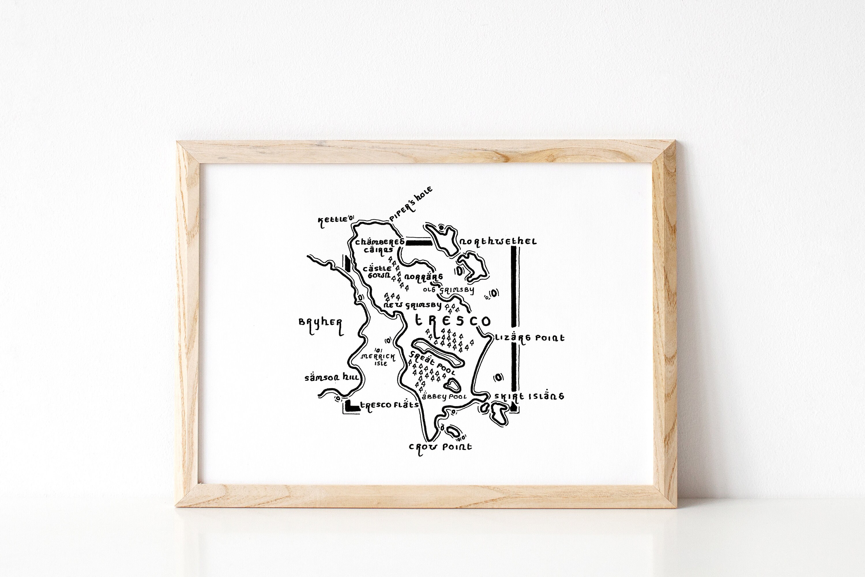 TRESCO Isles of Scilly Map Artwork Hand Drawn Map Art Minimalist Art ...