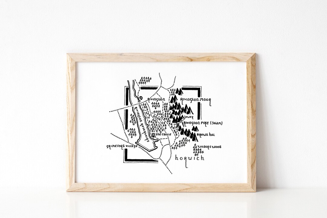 RIVINGTON PIKE Lancashire Map Artwork Hand Drawn Map Art Minimalist Art ...