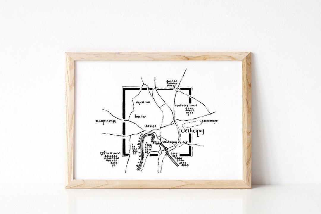 WETHERBY West Yorkshire Map Artwork Hand Drawn Map Art Minimalist Art ...