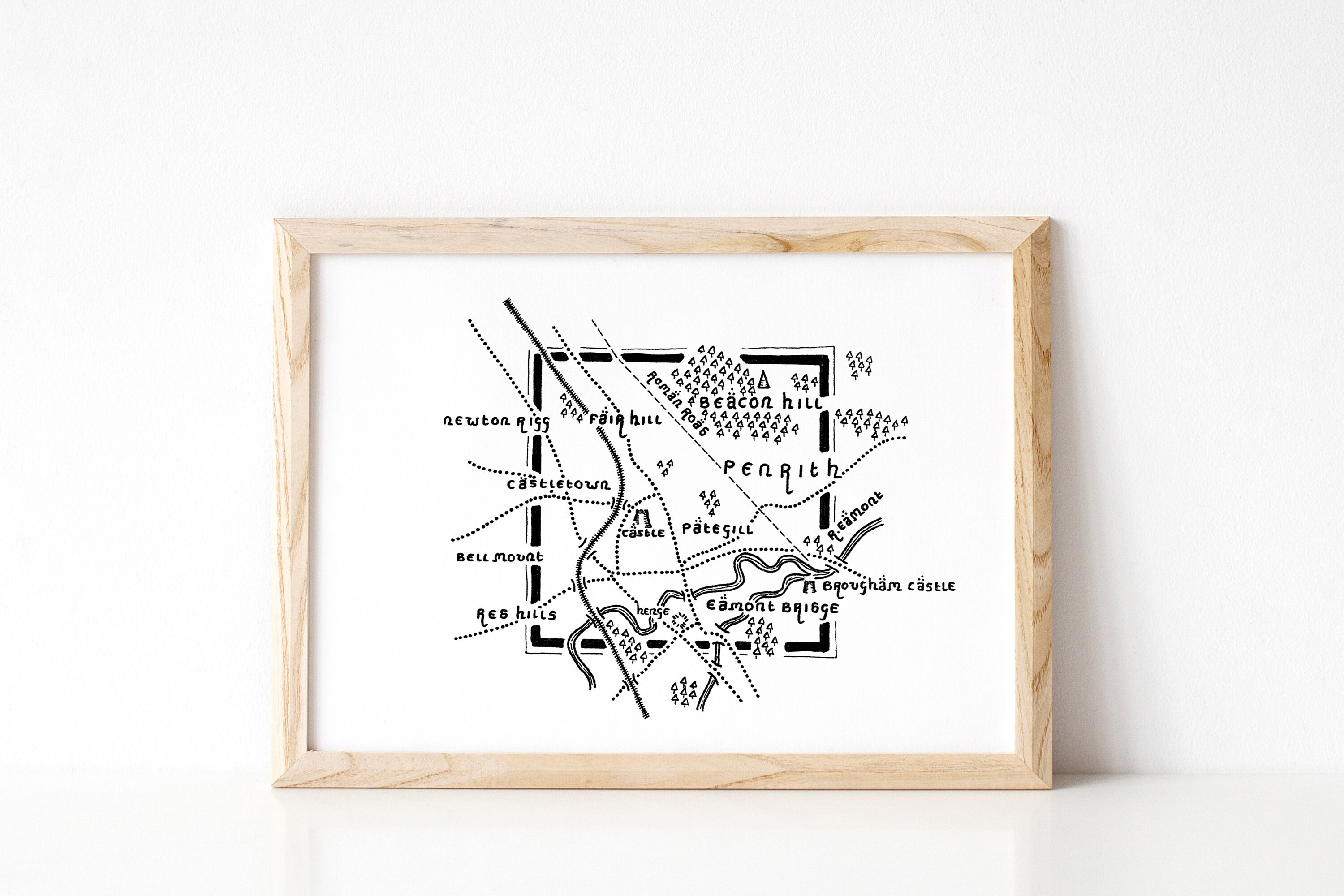 PENRITH Cumbria Map Artwork Hand Drawn Map Art Minimalist Art Wall Art ...