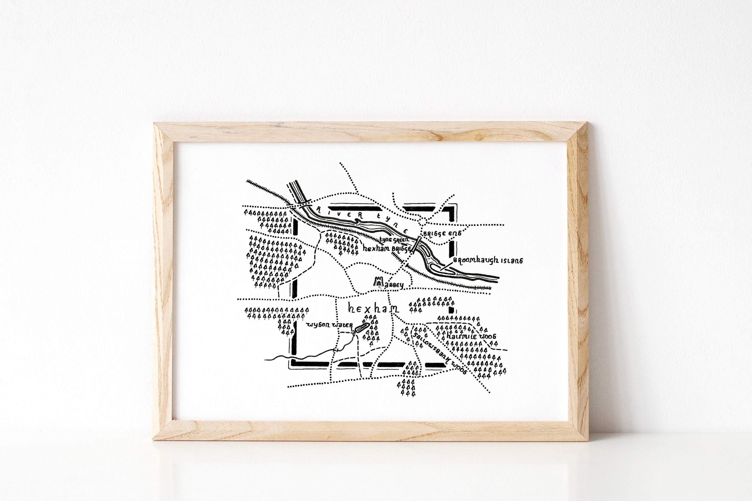 HEXHAM Northumberland Map Artwork Hand Drawn Map Art Minimalist Art ...