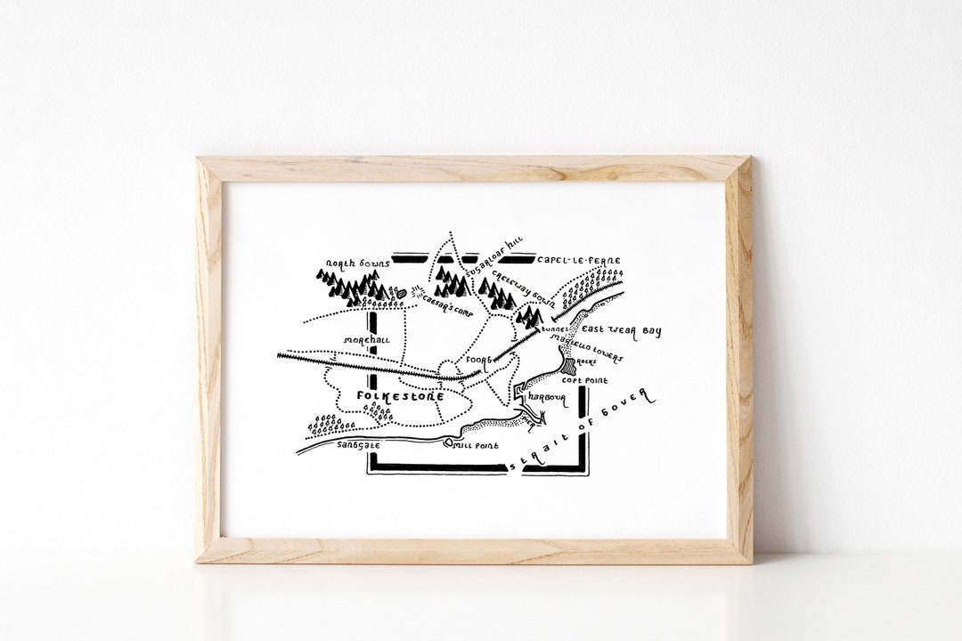 FOLKESTONE Kent Map Artwork Hand Drawn Map Art Minimalist Art Wall Art ...