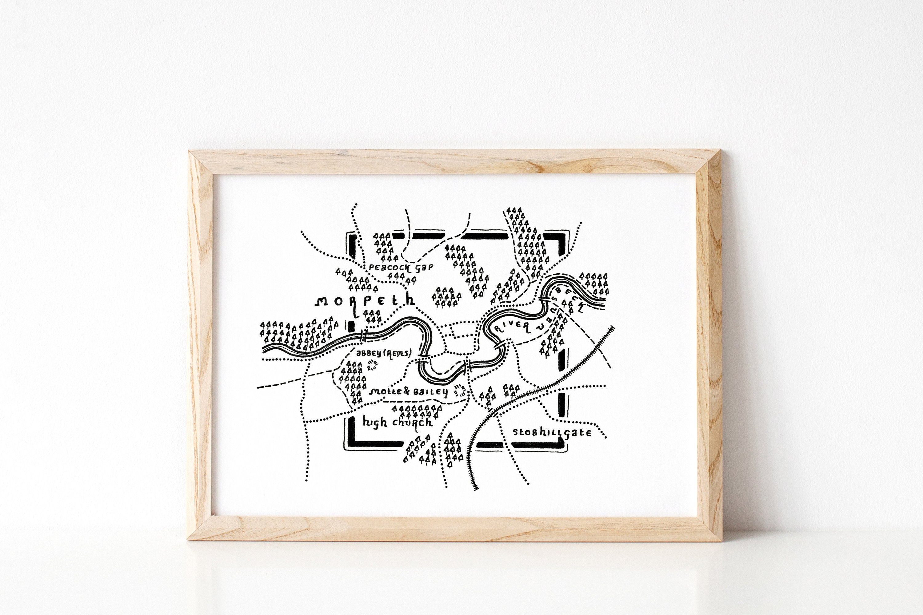 MORPETH Northumberland Map Artwork Hand Drawn Map Art Minimalist Art ...