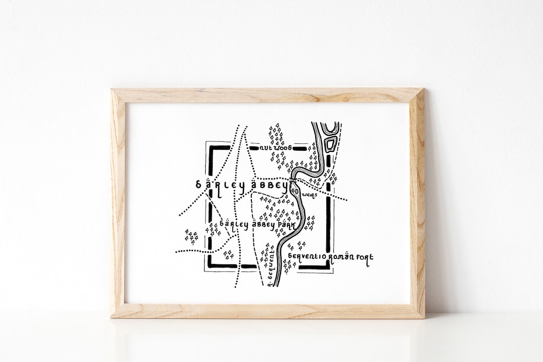 DARLEY ABBEY Derbyshire Map Artwork Hand Drawn Map Art Minimalist Art ...