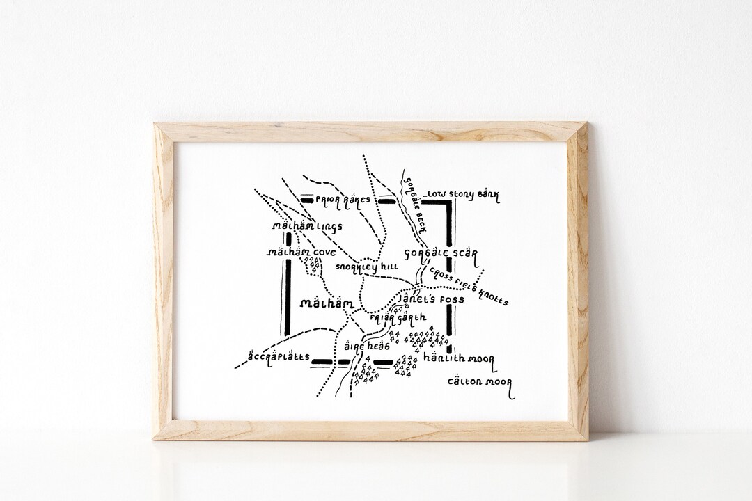MALHAM North Yorkshire Map Artwork Hand Drawn Map Art Minimalist Art ...