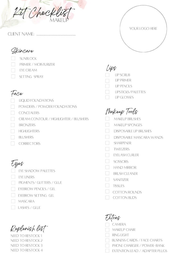 Makeup Artist, Kit Checklist, Blank, Stock Sheets, Printable Make up ...