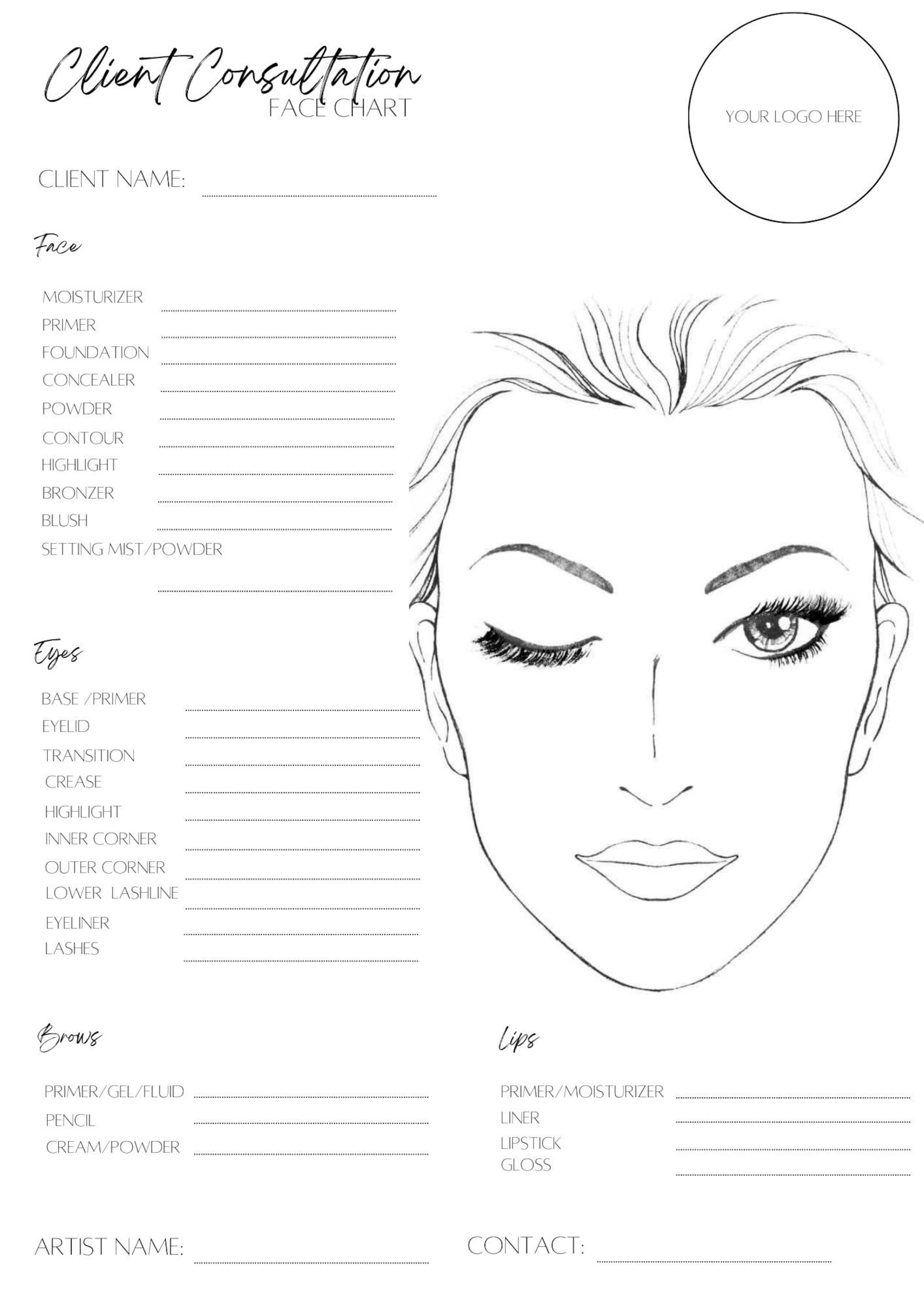 Makeup Face Chart, Face Chart Practice Sheets, Printable Make up ...