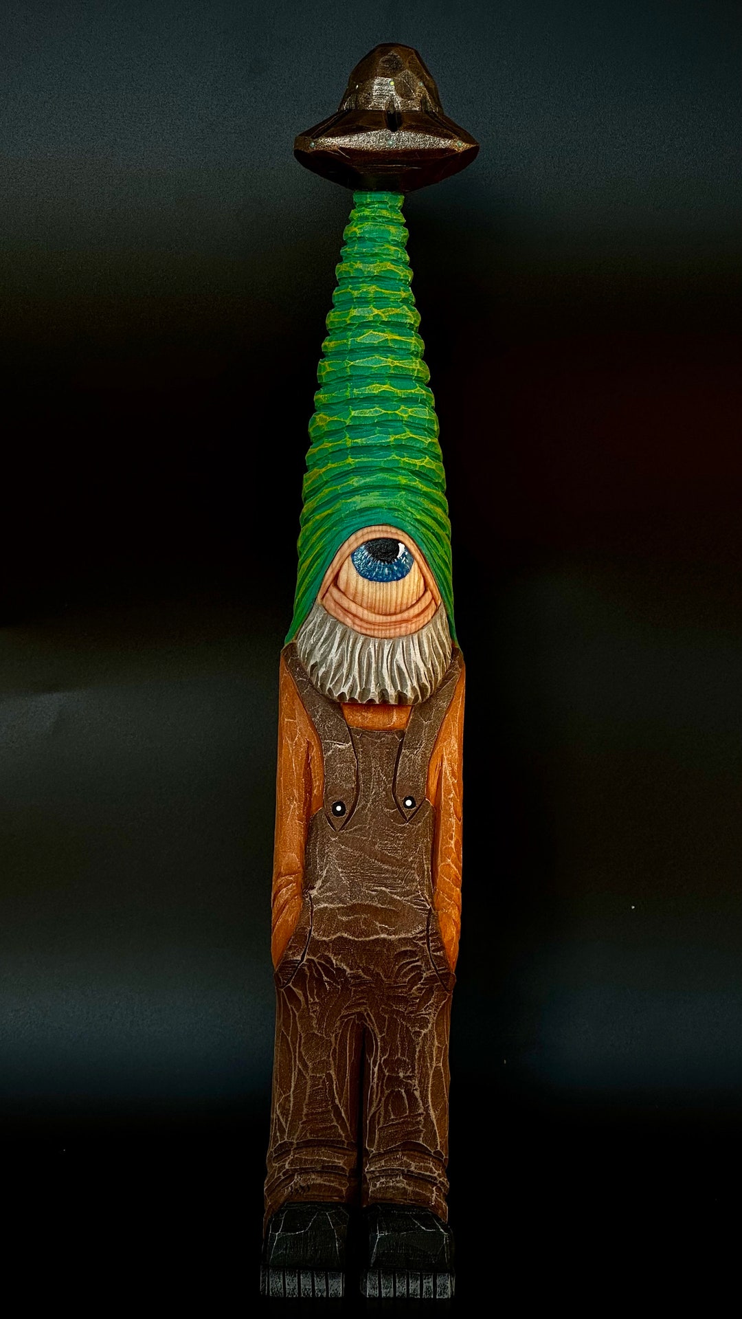 Wood Carving Hand Carved One of a Kind Artwork Ooak Sculpture Alien Ufo ...