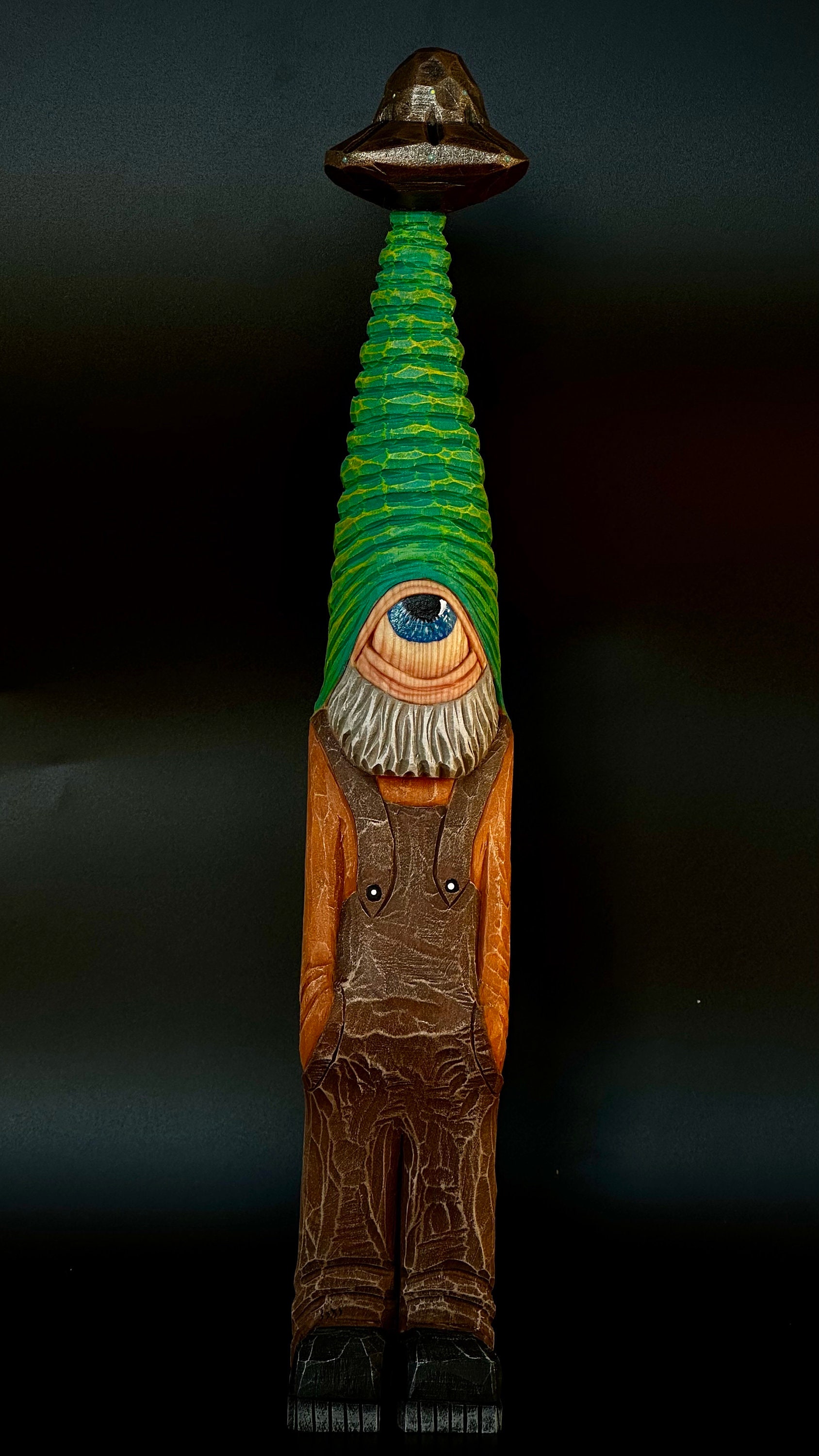 Wood Carving Hand Carved One of a Kind Artwork Ooak Sculpture Alien Ufo ...