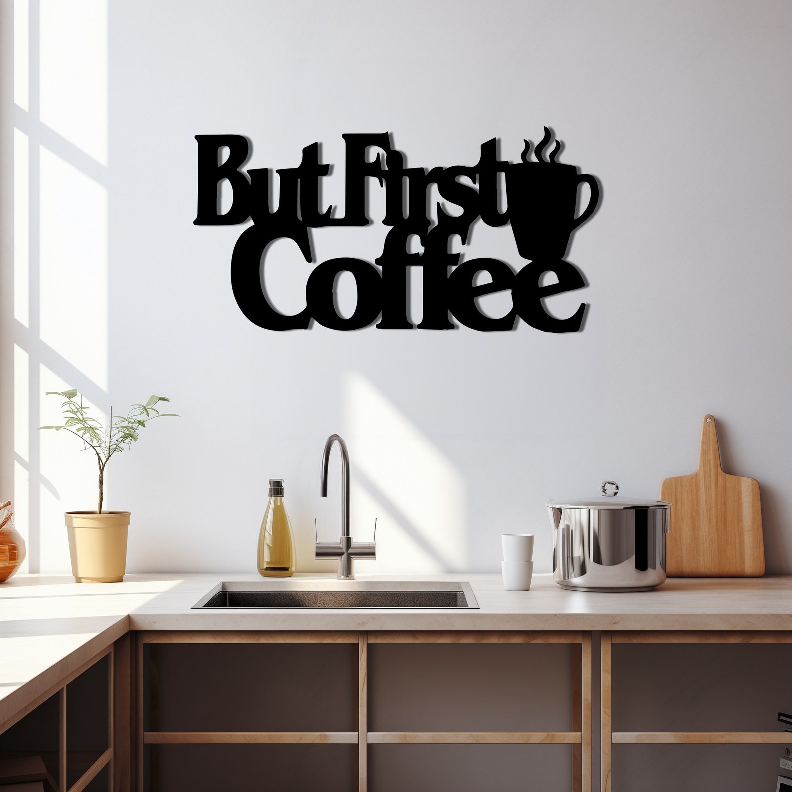 Coffee Lover's Metal Wall Art, but First Coffee Sign, Modern Kitchen ...