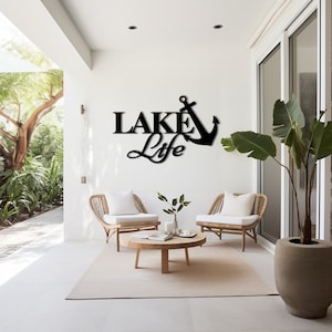 Lake Life Text Metal Wall Art, Rustic Lake House Decor, Cabin Wall ...