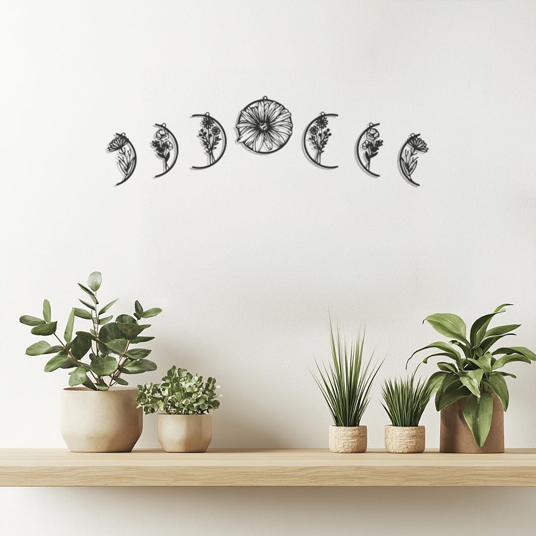 Floral Metal Moon Phase Wall Art – Boho Home Decor - Etsy