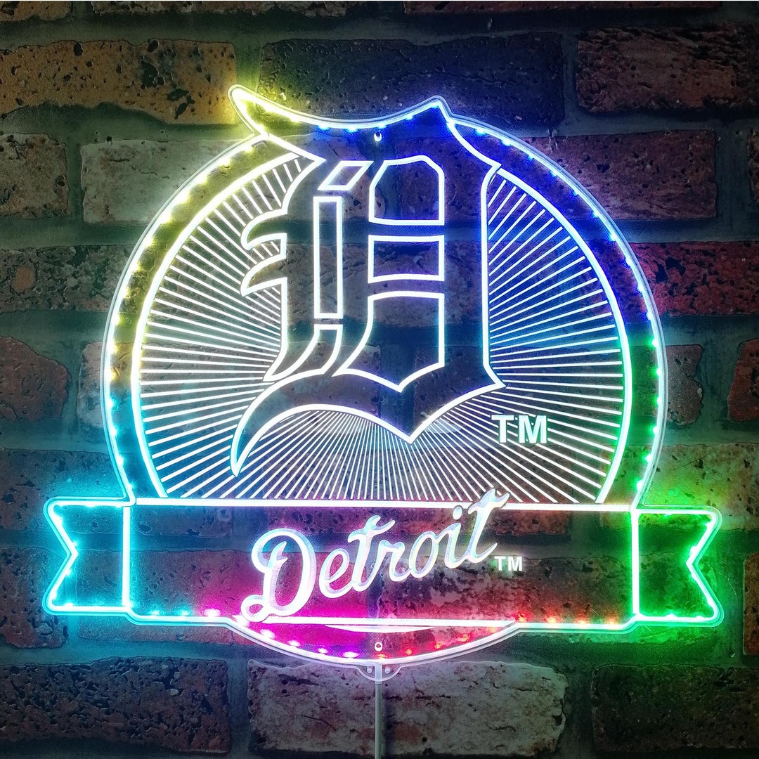 Detroit Tigers Man Cave RGB LED Sign, Custom Baseball Sports Club Bar ...