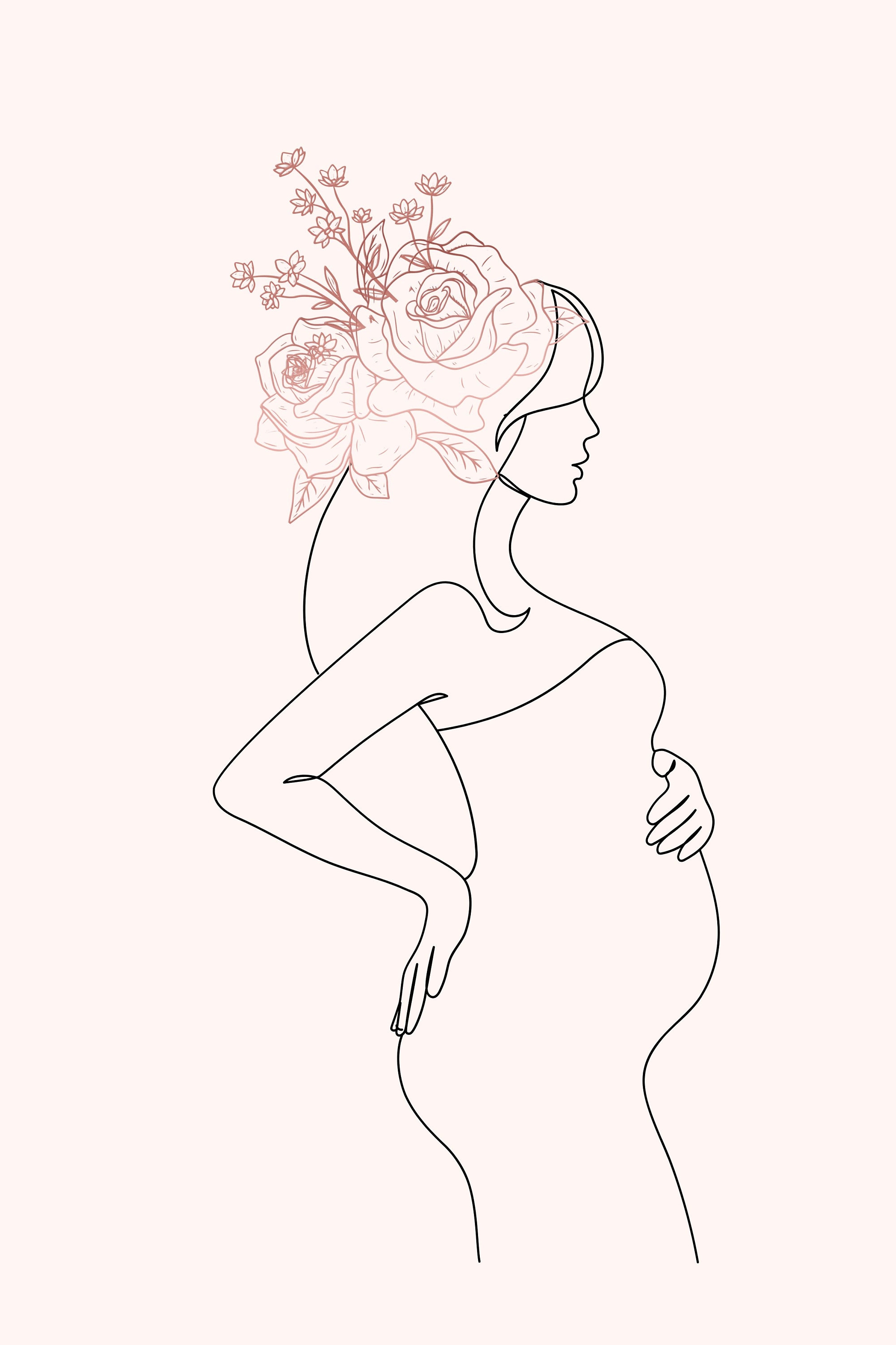 Instant Download Pregnant Woman Digital Print , Baby Bump Line Art ...