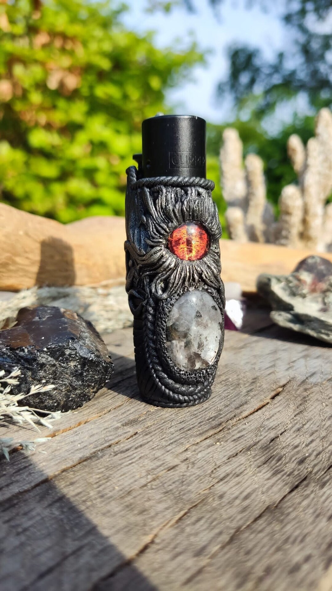 Handmade Dragon Eye Lighter Case With Labradorite Stone | Customizable ...