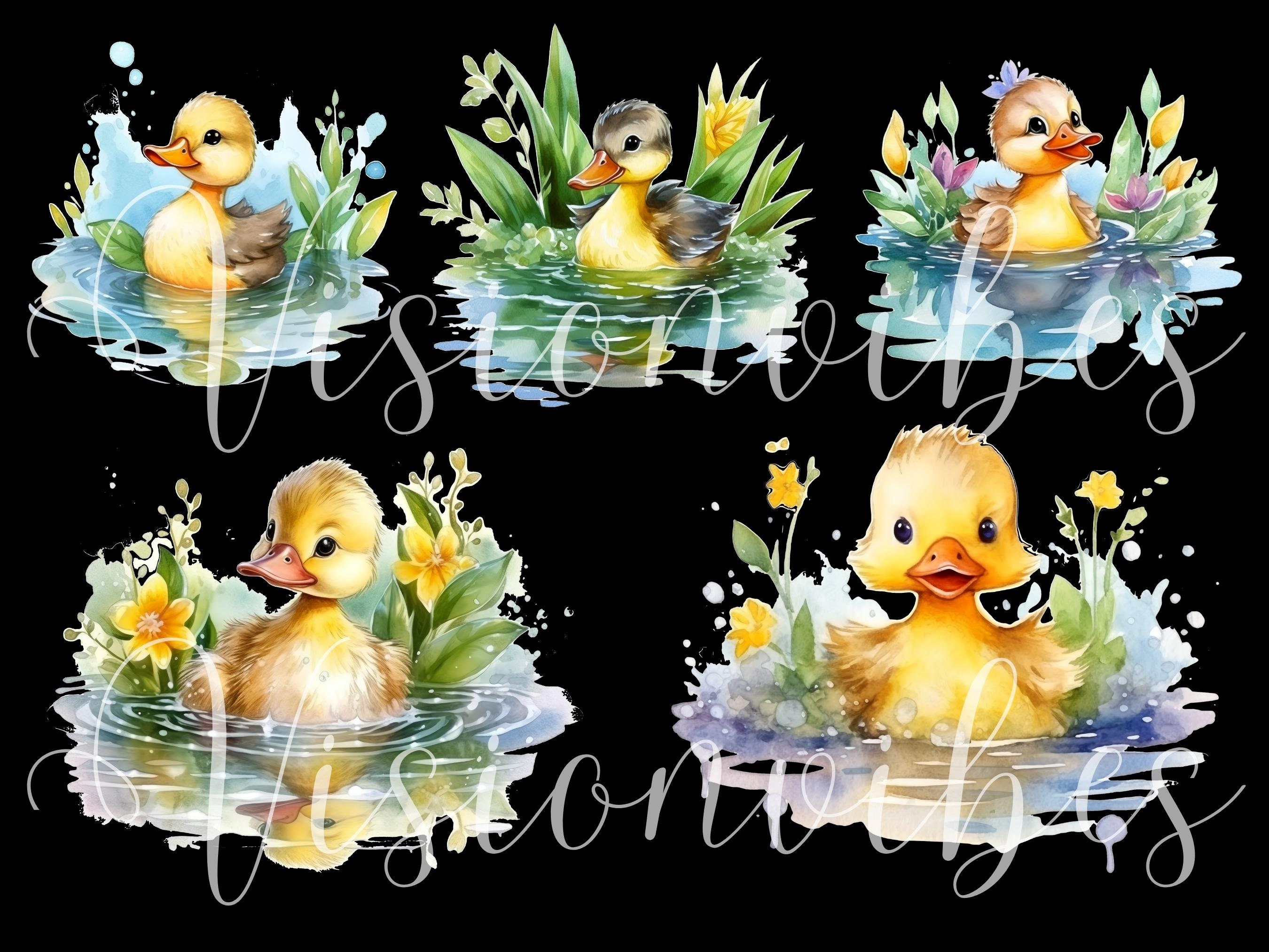 Watercolor Baby Duck in a Pond Clipart Cute Baby Duck Png Watercolor ...