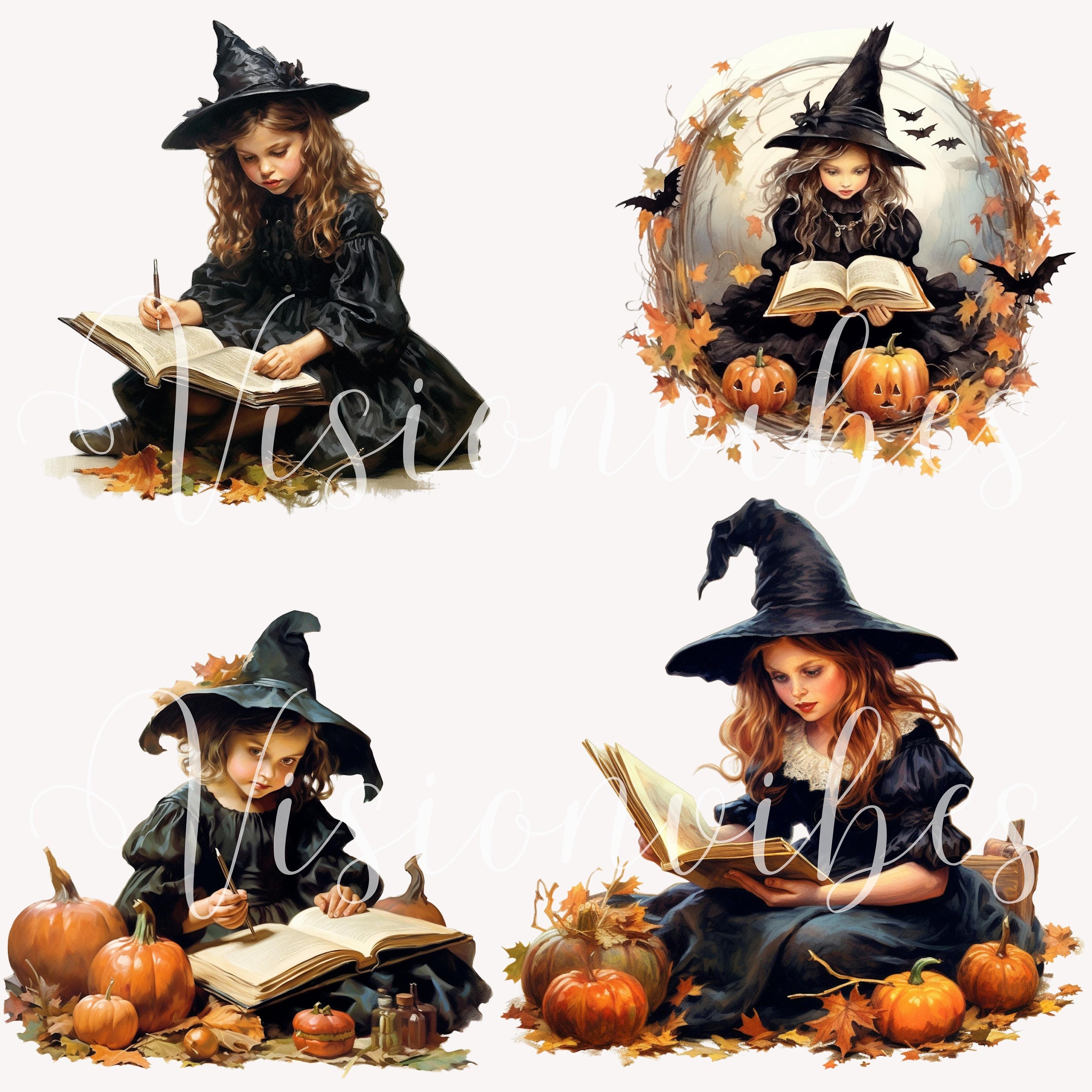 Halloween Little Witch Retro Clipart Bundle Witch Girl Clipart - Etsy