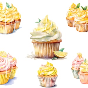 Watercolor Lemon Cupcakes Clipart Bundle Baking Sublimation Design ...