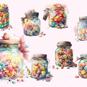 Jar of Sweets Clipart Bundle Candy Clipart Watercolor Jar of Sweets PNG ...