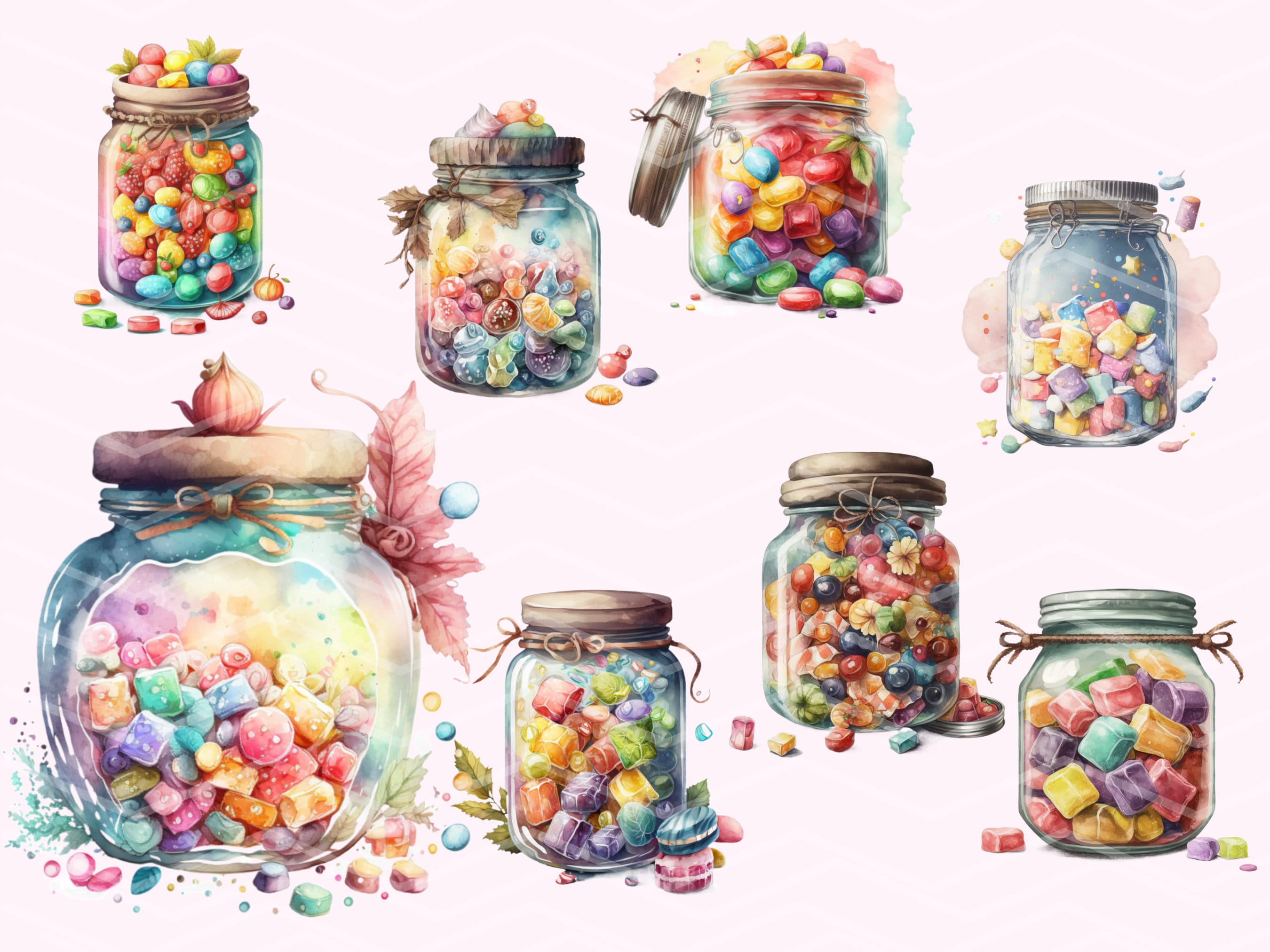 Jar of Sweets Clipart Bundle Candy Clipart Watercolor Jar of Sweets PNG ...
