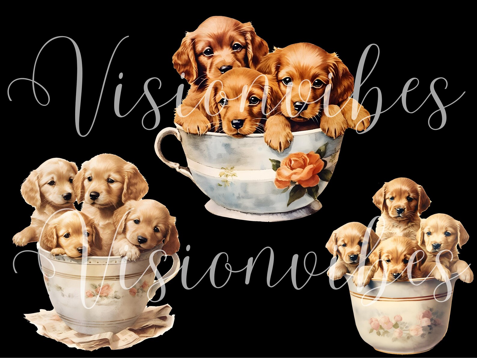 Watercolor Puppies in Cup Clipart Bundle, Doglover Clipart, Best Friend ...