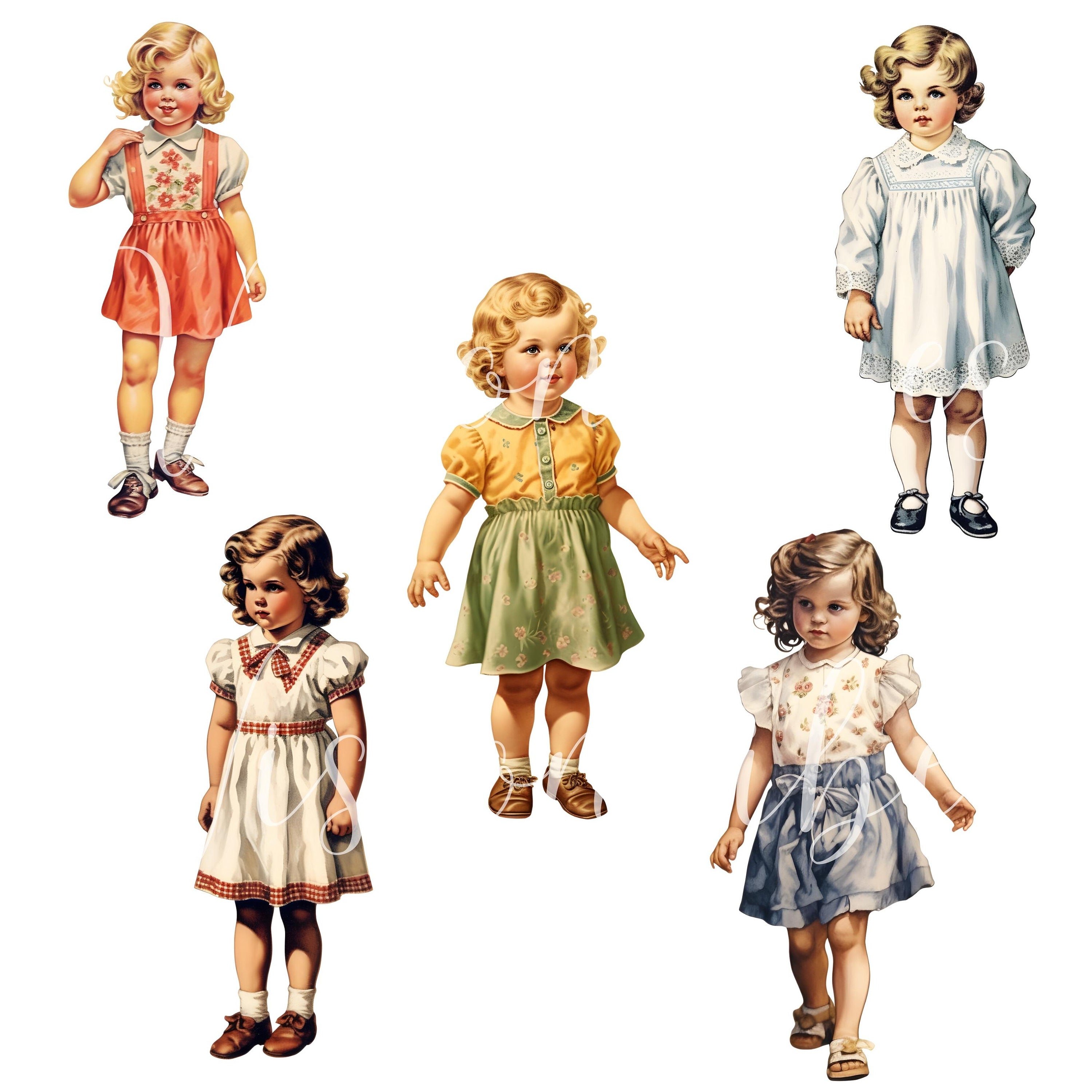 Watercolor Girl Clipart Bundle Vintage Girl Digital Image Junk Journal ...